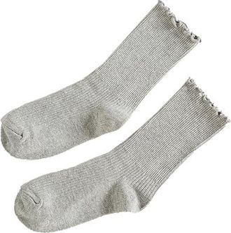 Generic Semelles crew en coton pour femme, fines, douces, respirantes, volants, taille rabattable, tube moyen, semelles de cheville pour le travail d&eacute;contract