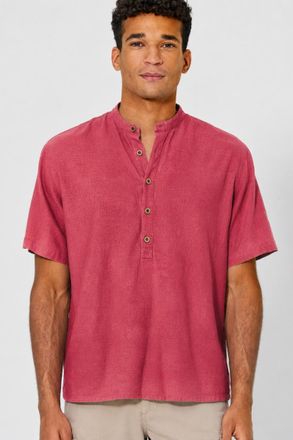 Hempage Hempage Herren vegan Kurzarmhemd Stehkragen Barolo Pink