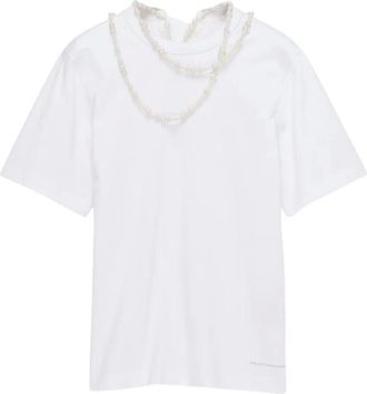Carven T-shirt Jt202 Collier de perles - Femme - Tops - Blanc - Taille: 40 FR