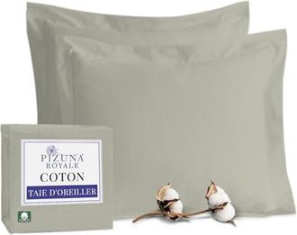 Pizuna Coton Set de 2 Taies doreiller 65x65 cm Argent, 1000 Fils au Pouce, 100% Coton à Fibres Longues en Armure Satin Taies doreiller en Coton 65x65 avec Ra