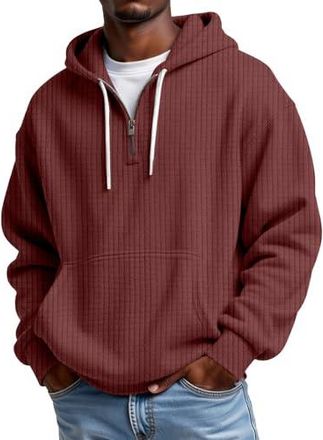 Generic Sweat à capuche gaufré 1/4 pour homme, coupe ample, manches longues avec poche, vêtements dextérieur tendance, vêtements dextérieur confortables, stre