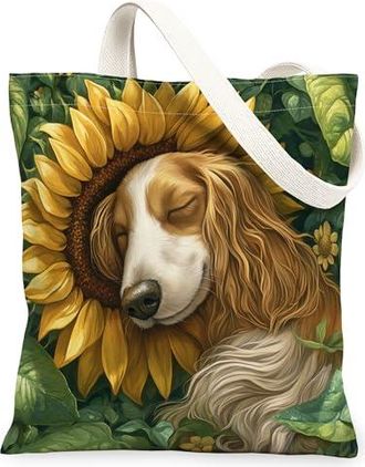 Generic Sac fourre-tout en toile motif l&eacute;vrier afghan printanier, 33 x 38,1 cm, sac d&eacute;picerie r&eacute;utilisable pour femme, motif animal de compagnie, peinture est