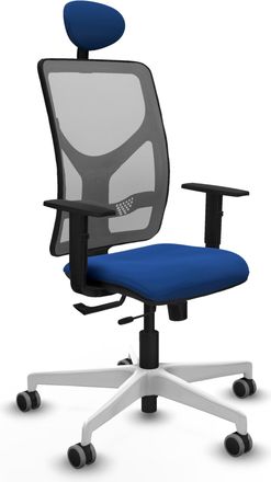 Piqueras y Crespo Blauer Schreibtischstuhl mit 1D-Armen, h&ouml;henverstellbarer Lendenwirbelst&uuml;tze und festem Kopfteil, ausgestattet mit Syncro/Traslack und Schneideschaum,