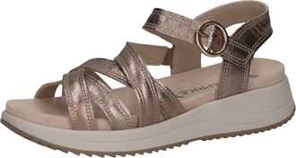 Caprice Damen Sandalen flach aus Leder Freizeit, Beige (Taupe Metallic), 42 EU