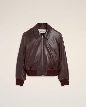 Ami Ami Paris - Blouson bordeaux en cuir dagneau Cerise Foncee - Taille : XXL - pour Homme