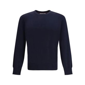 Brunello Cucinelli Baumwoll-Rundhals-Sweatshirt mit Rippb&uuml;ndchen - - Knitwear - Herren - Blau - 3XL