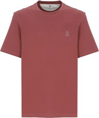 Brunello Cucinelli Homme, Tops, Rouge, Taille: XL T-Shirt avec d&eacute;tail logo