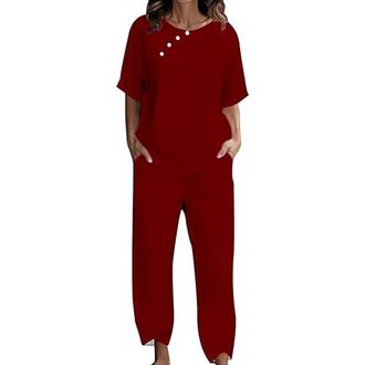 Generic V&ecirc;tements de sport pour femmes printemps/&eacute;t&eacute; 2026 avec bordure imprim&eacute;e, style vacances, ensemble de d&eacute;tente &agrave; manches courtes et pantalon long pour f