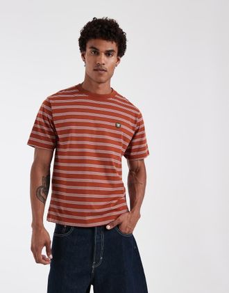 Wood Wood Double A By Wood Wood - Easton - T-shirt 100 % coton &agrave; rayures - Pain d&eacute;pices-Orange