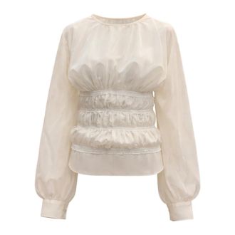 Souvenir Femme, Blouses et Chemises, Beige, Taille: 40 FR Blouse en mousseline avec d&eacute;tail drap&eacute; sur le devant