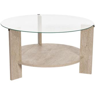 Hanah Home Table basse en bois Clara - 75 x 75 x 40 cm - TravertinTransparent