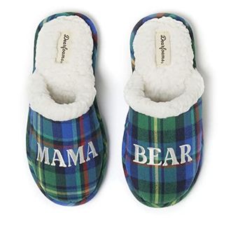 Dearfoams Femme Gifts for Mom Cute Cozy Mothers Day Mama Bear Slipper Chausson, Vert/Carreaux, Medium