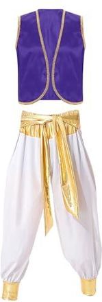 dPois Homme Déguisement Arabe Gilet Pantalon Costume Arabe Roi Prince Carnaval Partie Fête Jeux de Rôle E Violet Foncé et Blanc 3XL