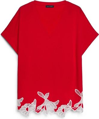 Fiorella Rubino Femme, Tops, Rouge, Taille: 44 FR T-shirt en coton avec broderies florales