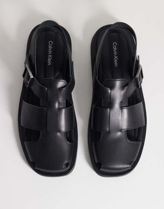 Calvin Klein Sandales style p&ecirc;cheur en cuir v&eacute;ritable - Noir