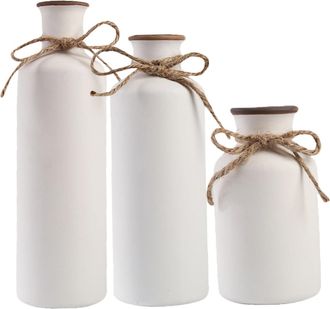 Artibetter Keramikvase 3 St&uuml;ck Wei&szlig; Blumenvase Aus Keramik F&uuml;r Hortensien Trockenblumen Rustikale Wohnungsdeko Langlebige Kunstvasen F&uuml;r Wohnzimmer Und B&uuml;ro