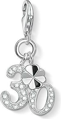 Thomas Sabo Femmes-Pendentif charm Chiffre 30 Charm Club Argent Sterling 925 Pavé dOxydes de Zirconium blancs 1237-051-14