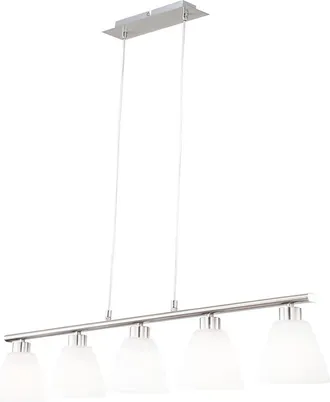 Globo Lighting Esstischlampe Hängelampe Esstisch Hängeleuchte silber höhenverstellbar, 5 flammig, Metall nickel Glas weiß, 5x E14 Fassungen, HxLxB 120x93x13cm