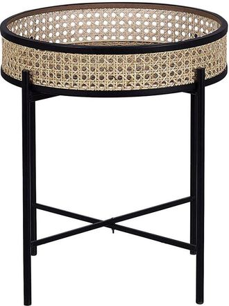 Beliani Beliani - Table Appoint En Metal Noir et Rotin Clair Plateau Amovible Diametre 36 cm Pour Interieur Boho Ou Moderne