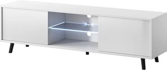 Selsey TV Schrank Board Sideboard Fernsehtisch Fernsehschrank 140 cm LED Beleuchtung Wei&szlig; Lefyr