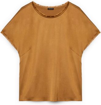 Fiorella Rubino Femme, Blouses et Chemises, Brun, Taille: 42 FR Top en satin avec d&eacute;tails de franges