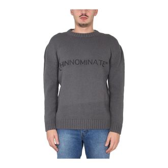Hinnominate Rundhals-Strickpullover mit Logo - - Knitwear - Herren - Grau - M