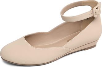 Dream Pairs Ballerinas Damen Schuhe Damen Elegant Flache Schuhe für Damen mit Verstellbarem Knöchelriemen Riemchenballerina,Size 35,Nackt-Nubuck,REVONA-E