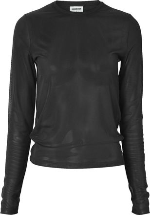 Noisy May Noisy may Damen Einfarbiges Mesh Langarm Shirt Durchsichtiges Netz Top Stretch Rundhals Oberteil NMJUDITH, Farben:Schwarz-2, Größe:XL