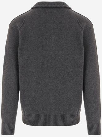 C.P. Company Mens Half-Zip Sweater Wool-Blend Dark Shadow Wool Polyamide