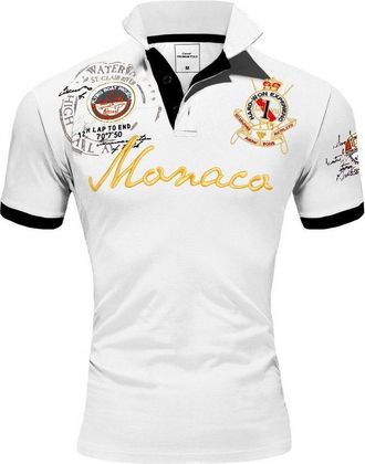 Amaci & Sons Poloshirt Monaco 2.0 Poloshirt mit Stickerei Herren Basic Kontrast Monaco Stickerei Kurzarm Polohemd T-Shirt