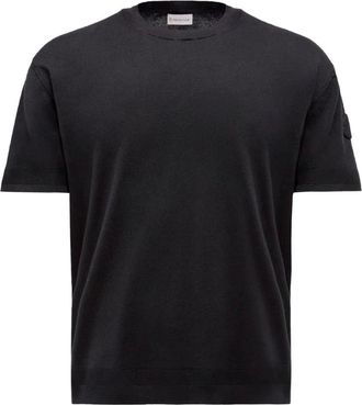 Moncler Femme, Tops, Noir, Taille: 44 FR T-shirt en maille de soie et de coton