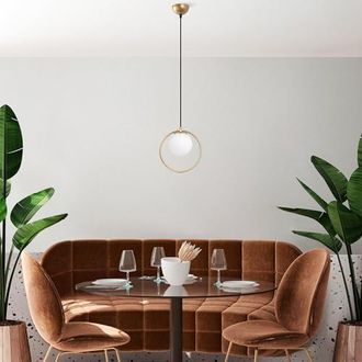 Opviq Elegant Gold Chandelier, Adjustable Height 30-126 cm, Metal Body with Glass Cap, &Oslash;15 cm, E27 Socket, 90 cm Cable, Perfect for Modern Decor, IP20 Rated