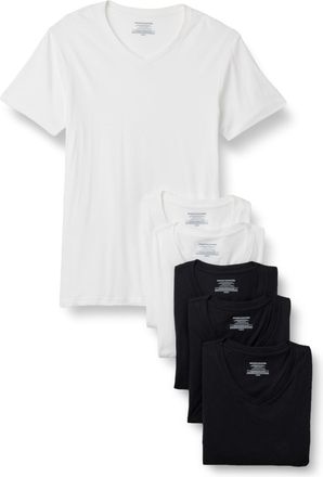 Amazon Essentials Herren Unterhemd Mit V-Ausschnitt, Atmungsaktiv, Baumwolle, 6er-Pack, Schwarz/Wei&szlig;, XXL