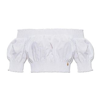 Balmain Popeline-Oberteil mit Carmen-Ausschnitt - - Blouses & Shirts - Damen - Wei&szlig; - XS