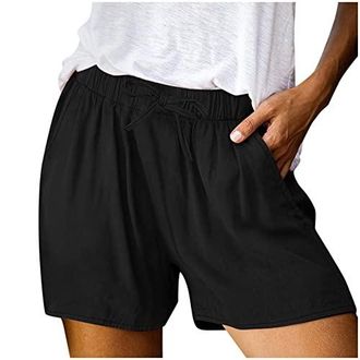 Generic Short Lin Coton Femme &eacute;t&eacute; Chic Leger Fluide Pas Cher Shorts Habill&eacute; Femme Grande Taille &eacute;lastique avec Poches Confortable Ample Mode 2025 Casual Sport