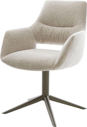 DELIFE Esszimmerstuhl Yago-Flex mit Armlehnen Fu&szlig;kreuz Effektfinish Titan Webstoff Soft Beige 360&deg; drehbar Wippfunktion Taschenfederkern