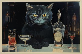 Wallario K&uuml;chenr&uuml;ckwand aus Glas 90 x 60 cm, Motiv: Katze an der Bar | Spritzschutz abwischbar & pflegeleicht