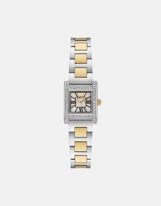 Emporio Armani Montre en acier inoxydable pour femme &agrave; 2 aiguilles - Argent&eacute; et dor&eacute;