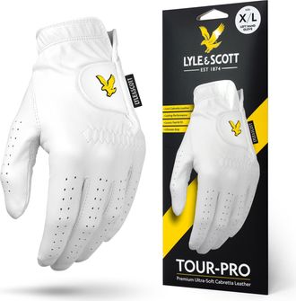 Lyle & Scott Tour Pro Premium Golfhandschuh aus ultraweichem Cabretta-Leder - ultimativer Halt, Feuchtigkeitskontrolle, langlebig - Herren-Golfhandschuh, Weiß, XL,