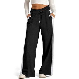 Generic Pantalon de jogging &agrave; jambe large pour femme - Taille &eacute;lastique - Coupe d&eacute;contract&eacute;e - Pantalon de sport &agrave; jambe large - Pour la maison, le quotidien,