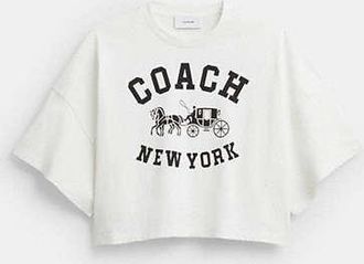 Coach Kurz&auml;rmeliges Weites Kurzgeschnittenes Rundhalsshirt Aus Biobaumwolle f&uuml;r Frauen in Wei&szlig;, Gr&ouml;&szlig;e X-Klein | Bio-Baumwolle