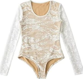 Generic YUJIEBB Body &eacute;l&eacute;gant &agrave; manches longues en dentelle noire pour femme, 1530 Beige, S