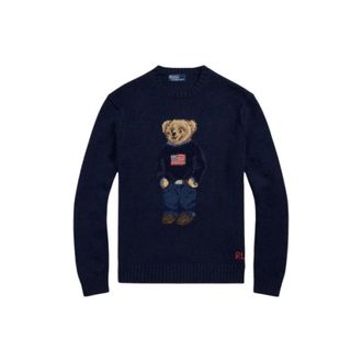 Polo Ralph Lauren Jacquard Baumwolle Leinen Polo Bear Pullover - - Knitwear - Damen - Blau - XL