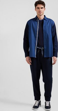 Eden Park Chemise Bicolore En Coton Pin Point Bleu Fonc&eacute; Coupe Regular Broderie Dos