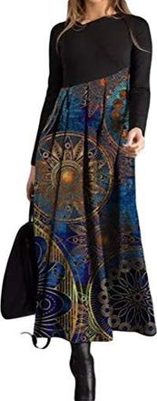 TOMWELL Femme Elégant Robe Col Rond Impression Manche Longue Robe Mini Robe Pull Hiver Automne A Style06 XXL