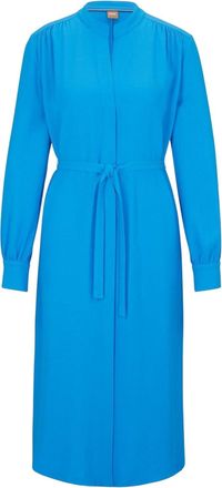 HUGO BOSS Dibanorah Midi Hemd Kleid f&uuml;r Damen, Hals Kerbe, Lang&auml;rmlig (Leuchtendes Blau)