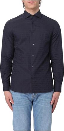 Emporio Armani Homme, Chemises, Bleu, Taille: XL Chemise à Logo Coupe Classique