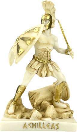 Generic Achilles im Kampf mit Schild und Schwert, griechische Mythologie, gegossene Alabaster-Statue, Skulptur