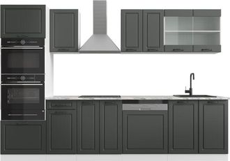 Vicco Küchenzeile R-Line, Anthrazit Landhaus/Weiß, 300 cm mit Hochschrank, ohne Arbeitsplatte