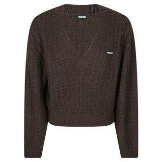 Rotate Zopfstrick-Pullover mit V-Ausschnitt - - Knitwear - Damen - Braun - M